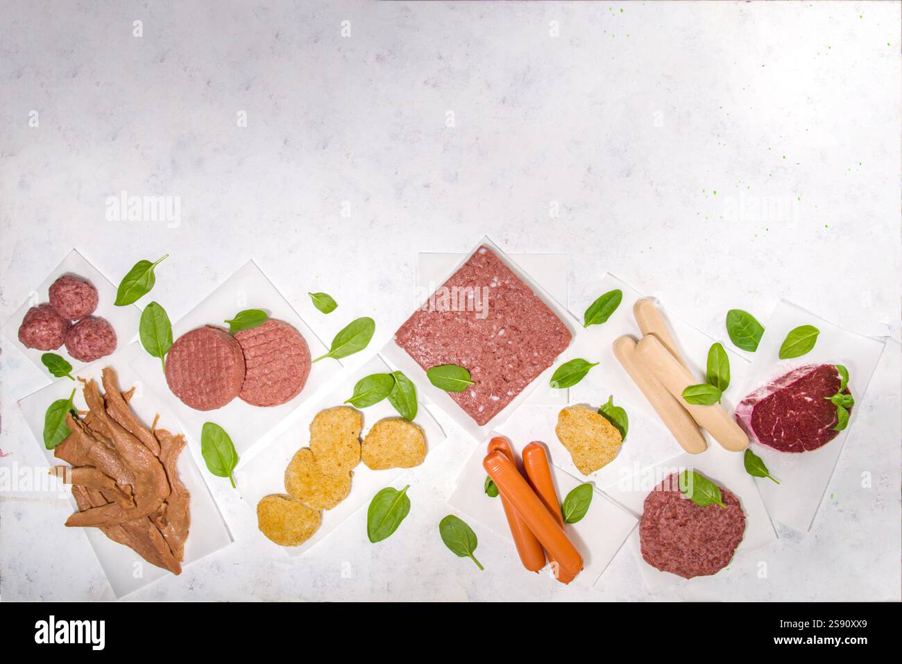 Green meat, various vegan plant based meat alternatives in different ...