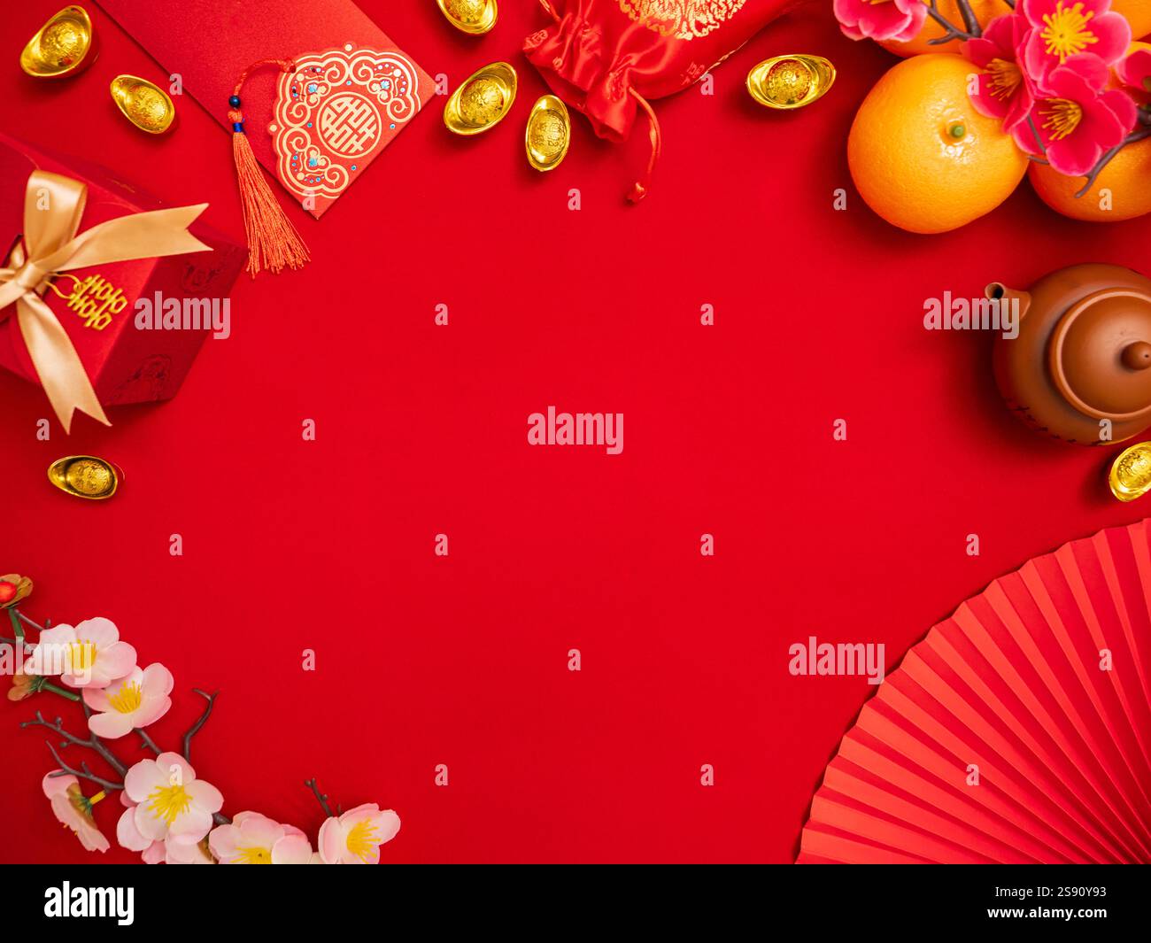 flat lay of lucky item decoration ornament for Chinese Lunar New Year ...
