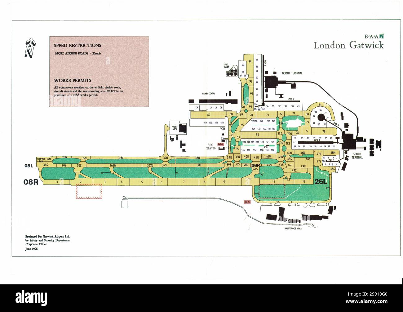 Airside road system and Gates at Gatwick Airport June 1995 Stock Photo ...