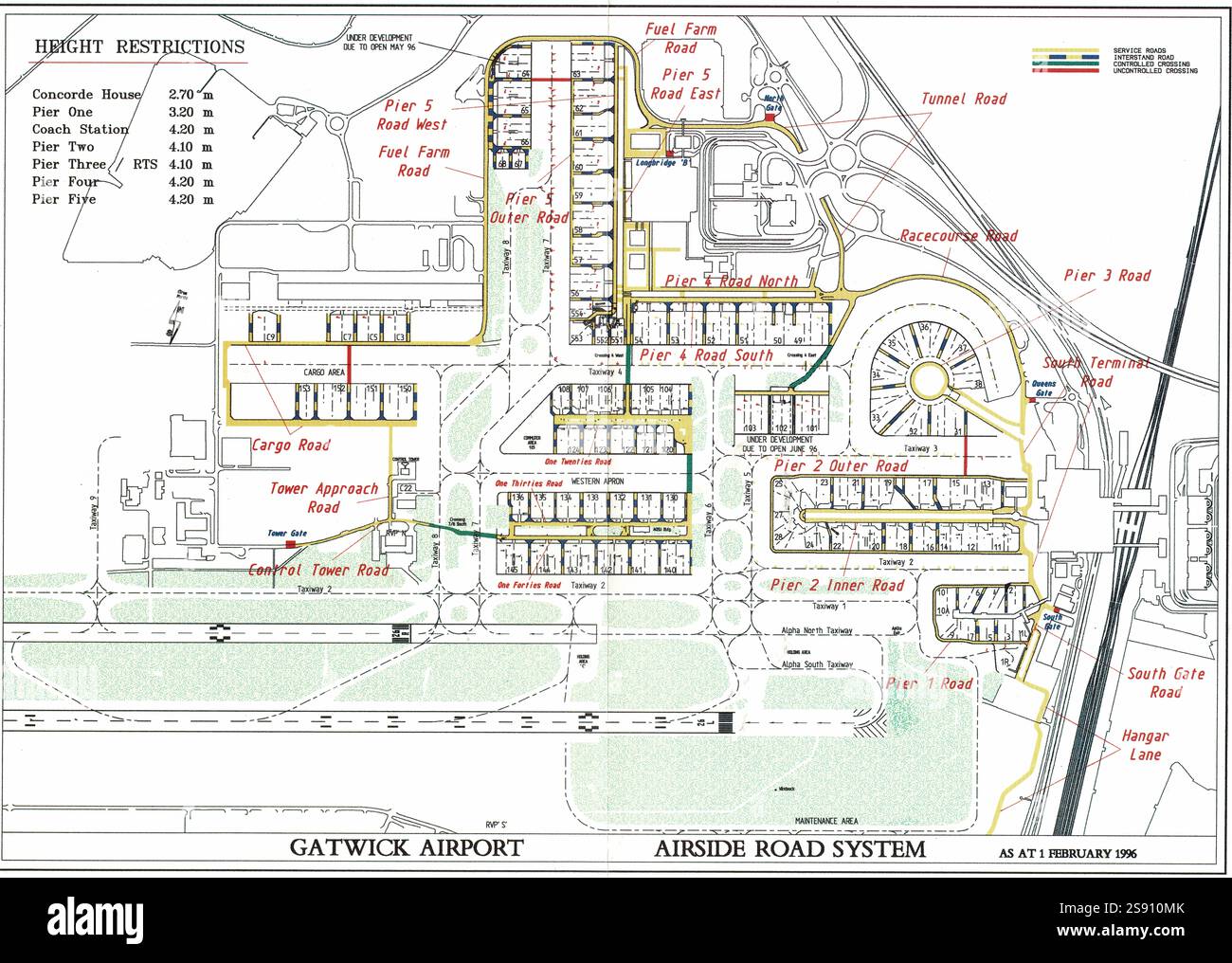 Airside road system and Gates at Gatwick Airport February 1996 Stock ...