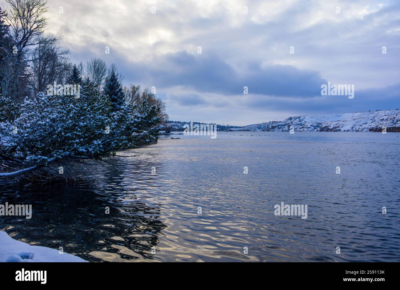 Snow covered Giant Springs state park in Montana Stock Photo - Alamy