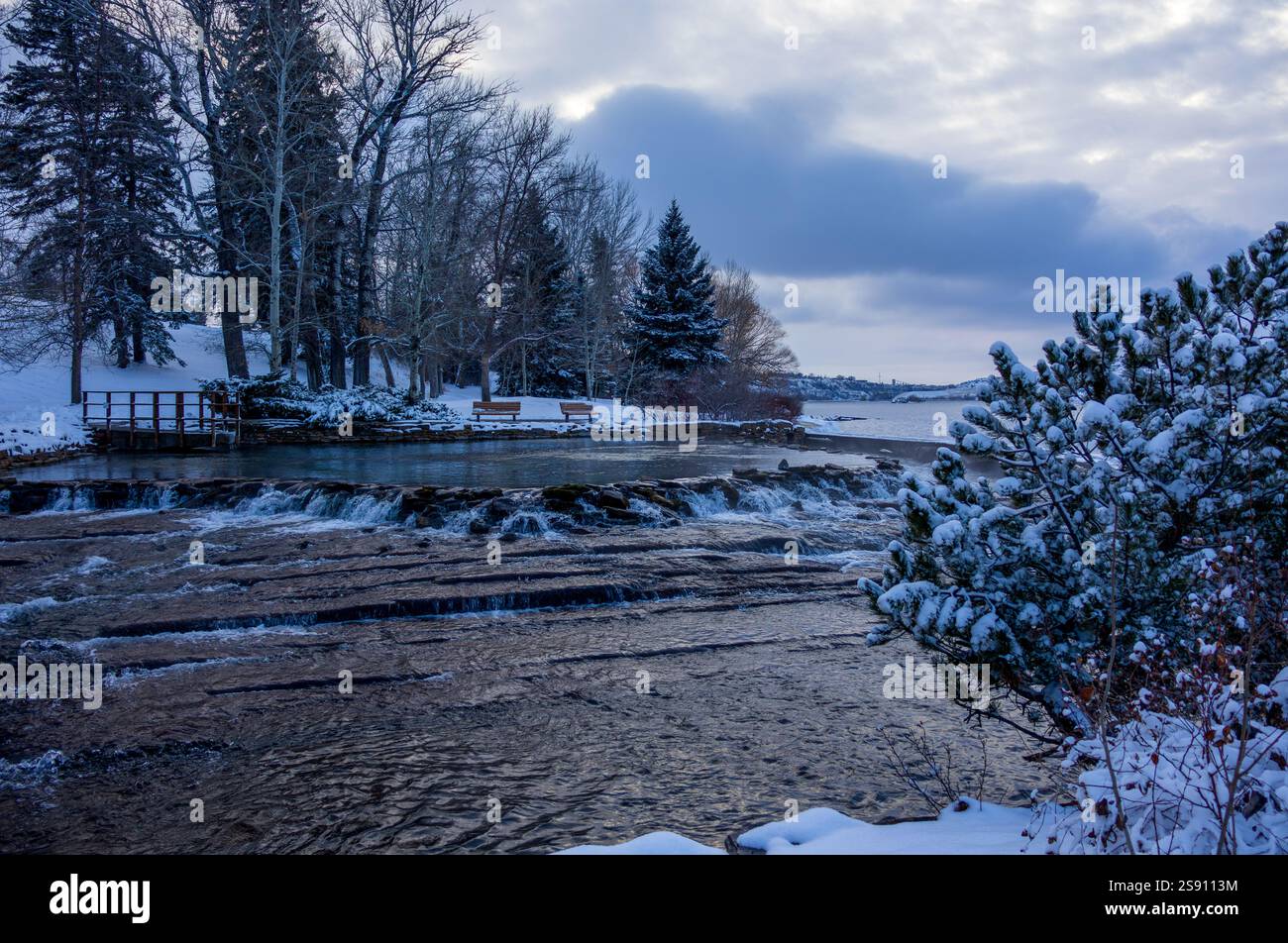 Snow covered Giant Springs state park in Montana Stock Photo - Alamy