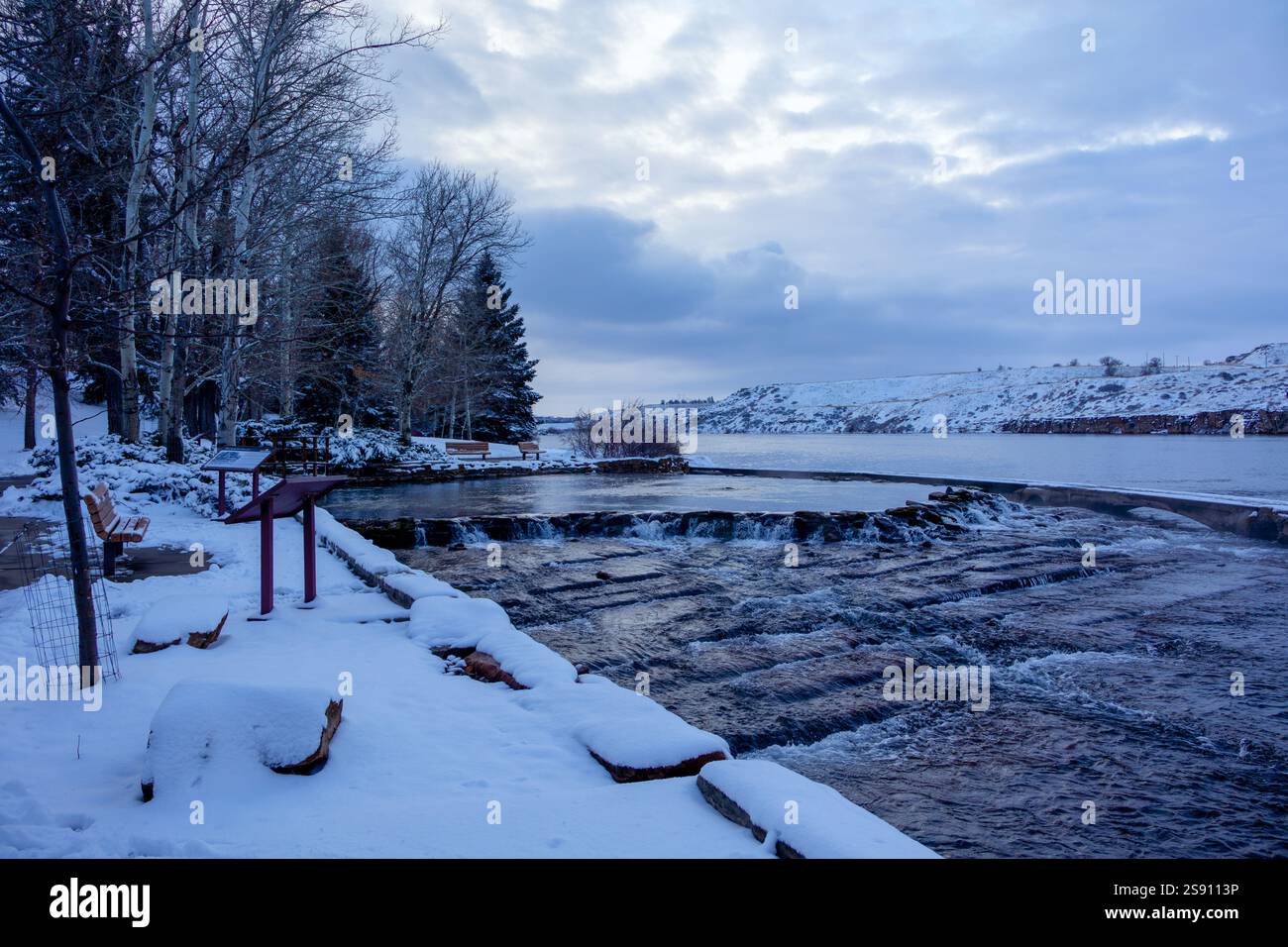 Snow covered Giant Springs state park in Montana Stock Photo - Alamy