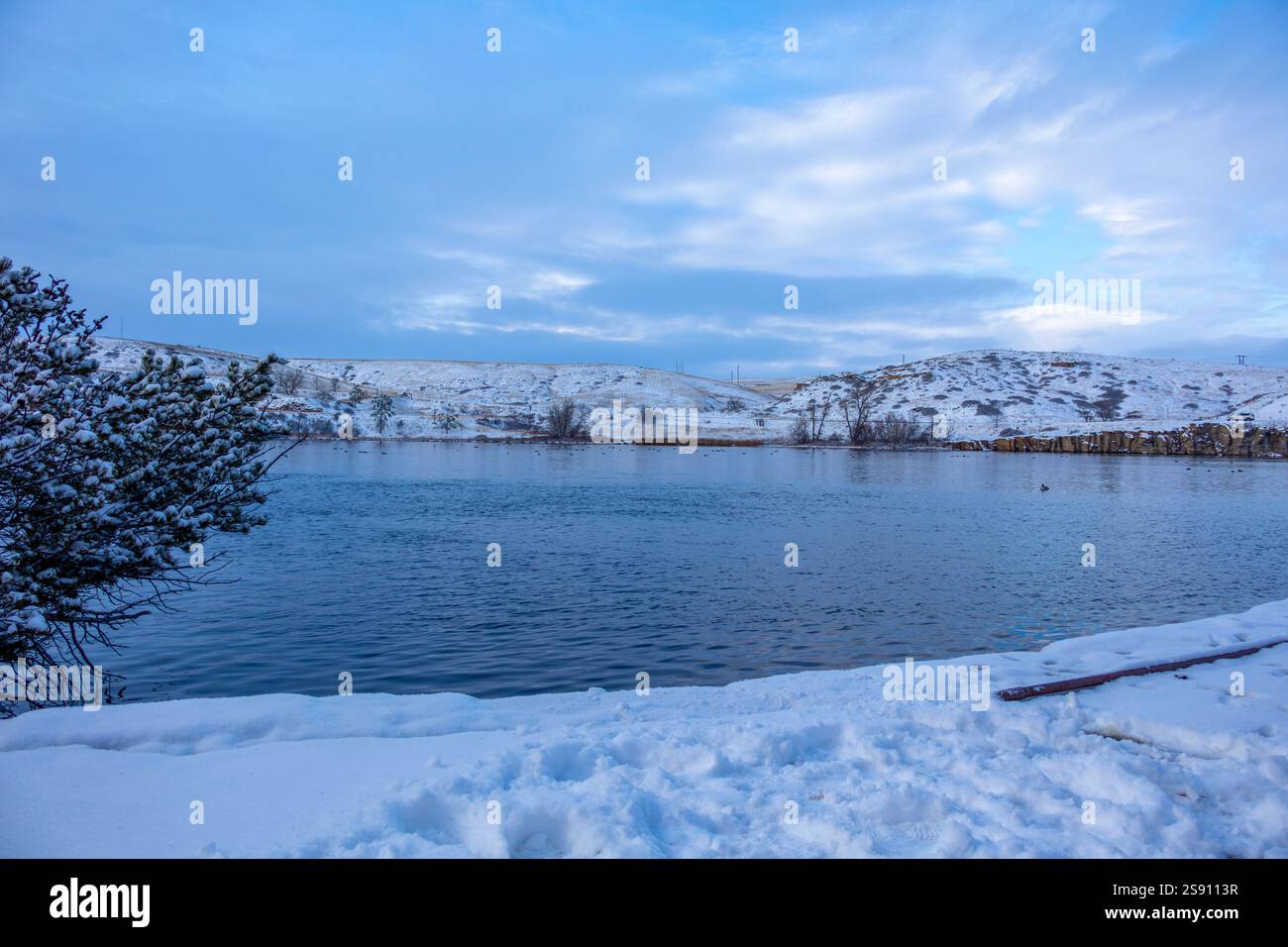 Snow covered Giant Springs state park in Montana Stock Photo - Alamy