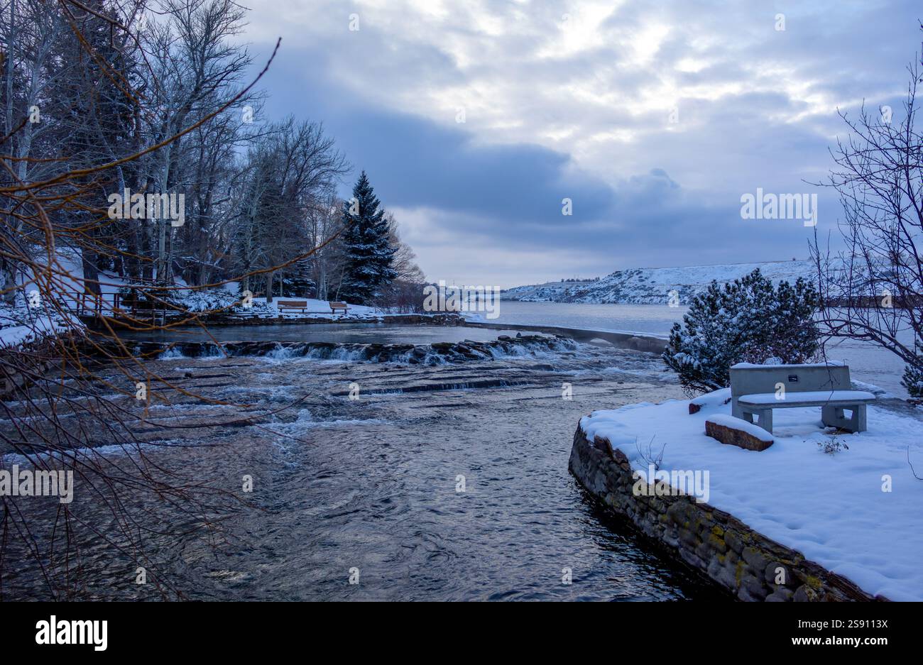 Snow covered Giant Springs state park in Montana Stock Photo - Alamy