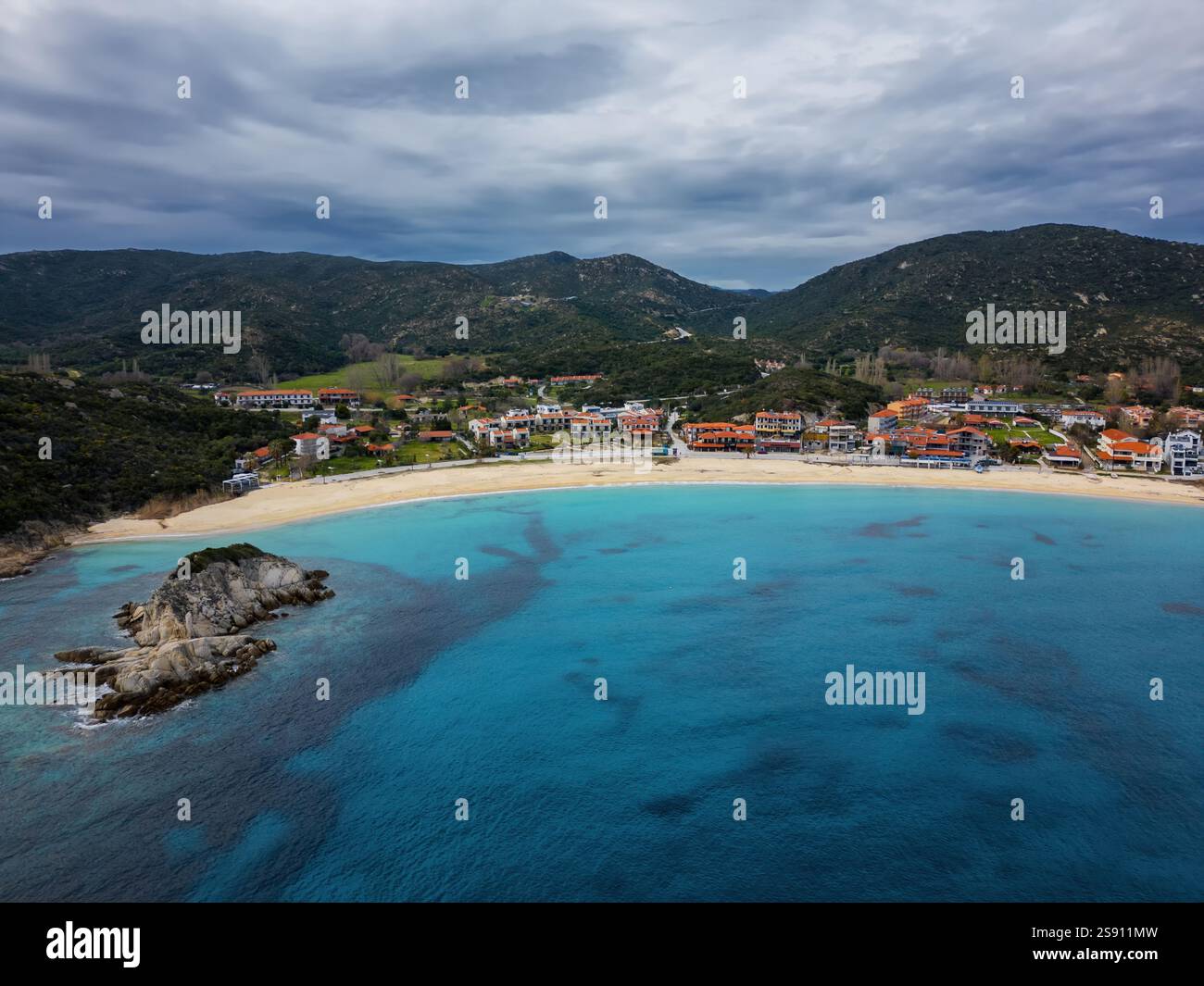 Kalamitsi wild beach drone aerial view with turquoise water Stock Photo ...