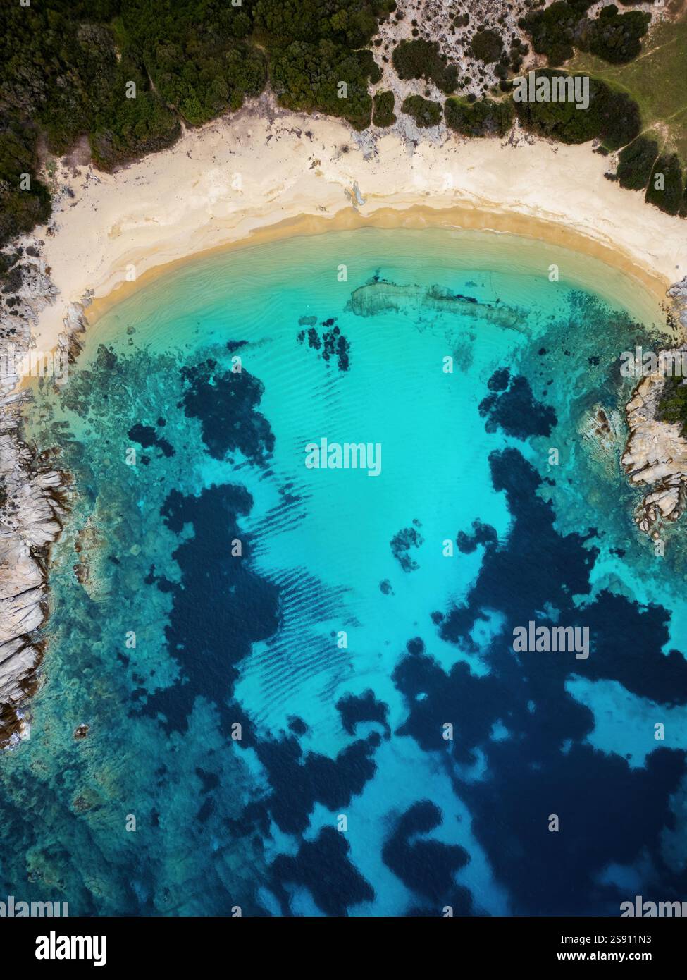 Kalamitsi wild beach drone aerial top view with turquoise water Stock ...