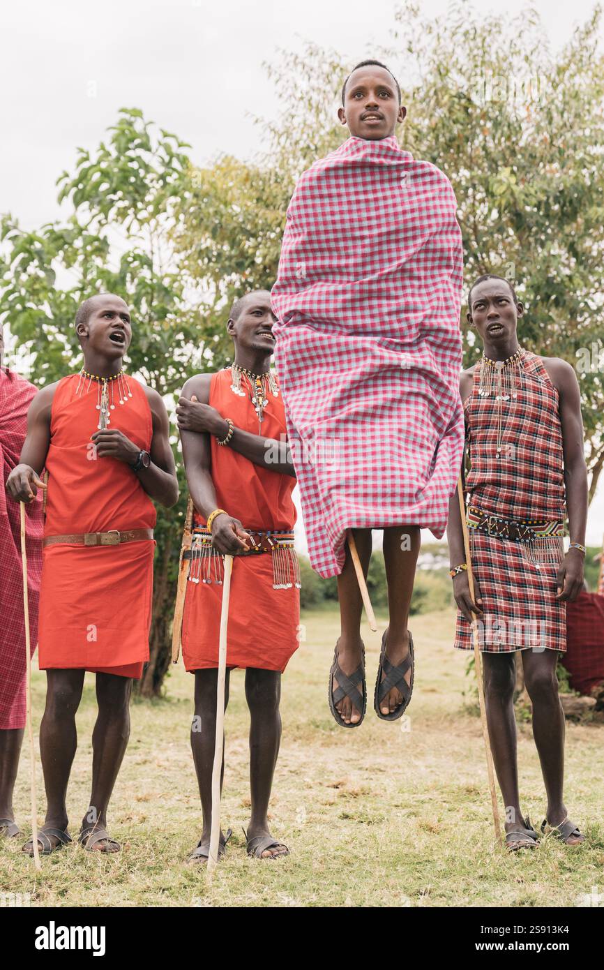 Group of Maasai Men in Traditional Dance Outdoors in Black and White ...