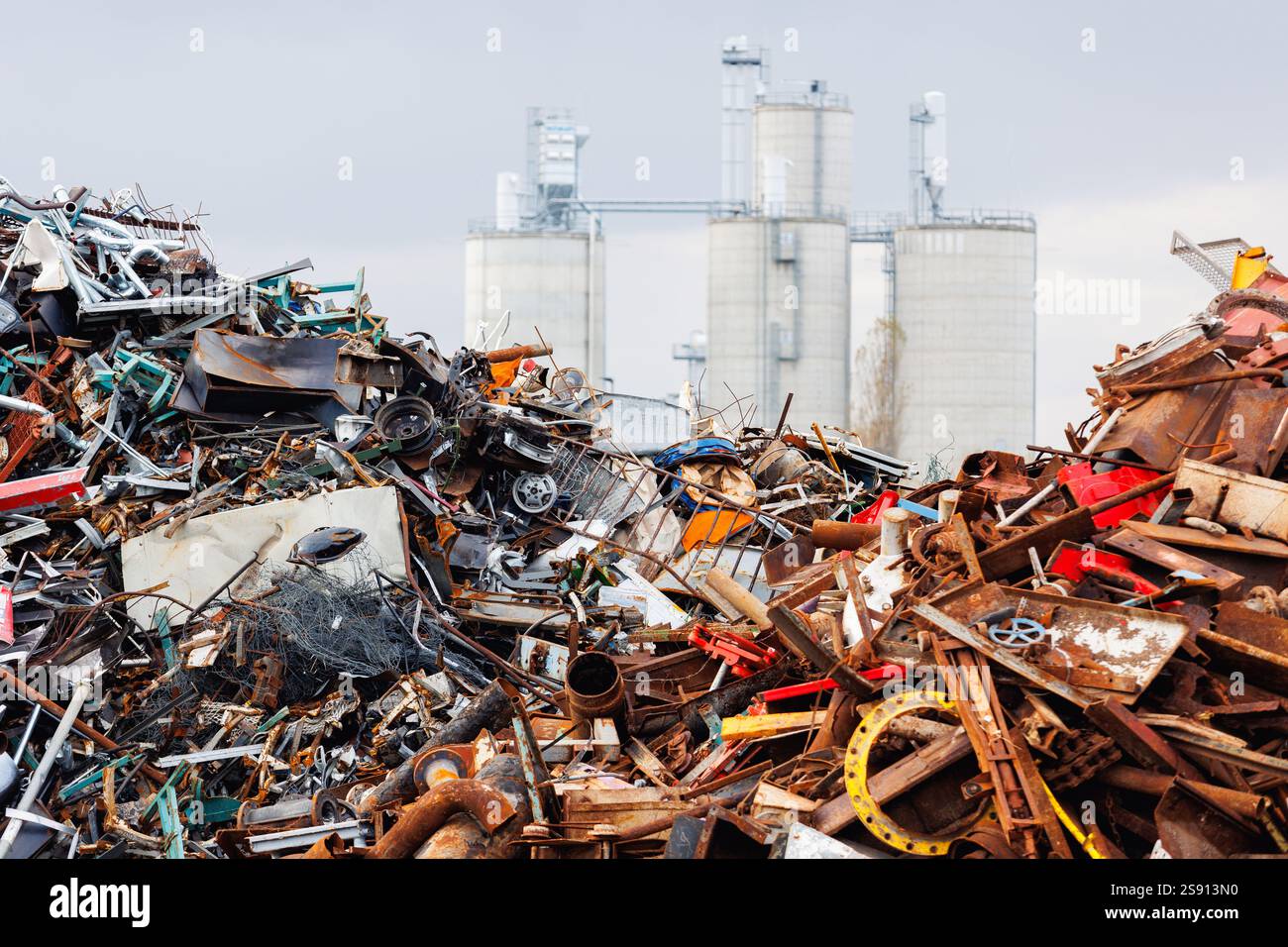 Scenic metal scrap yard huge pile of rusty metal parts disposal waste ...
