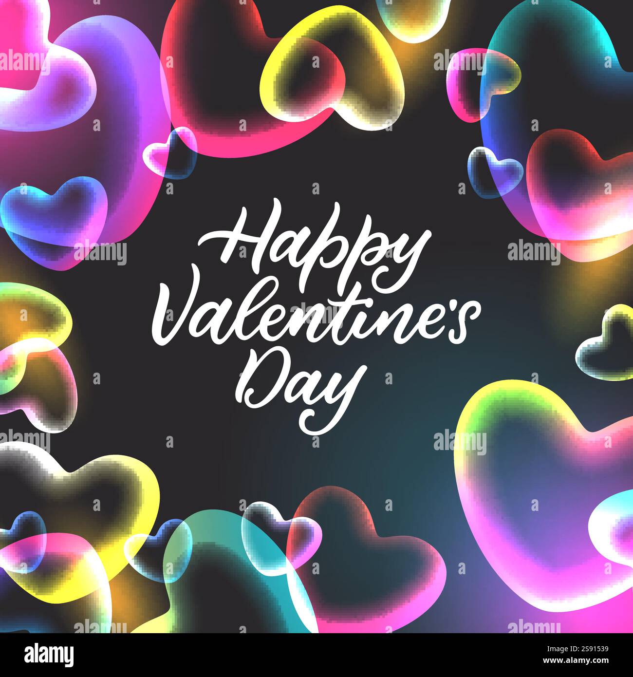 Happy Valentines Day square poster, banner with transparent glowing ...