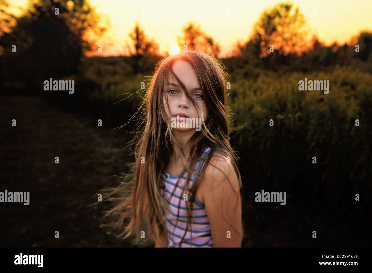 Close up portrait gorgeous tween girl blue eyes long hair Stock Photo ...