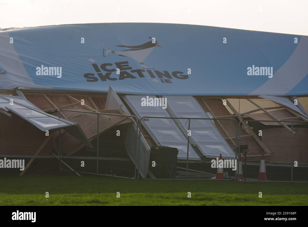 An ice skating facility in Blanchardstown has been destroyed after strong winds tore the ...