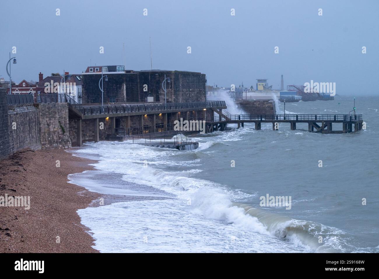 The square tower and Victoria pier in Old Portsmouth taking a battering ...