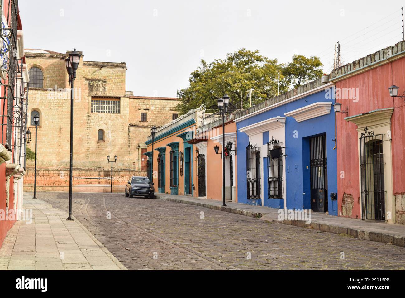 Colorful streets and buildings in Oaxaca city, Mexico. Historic center ...