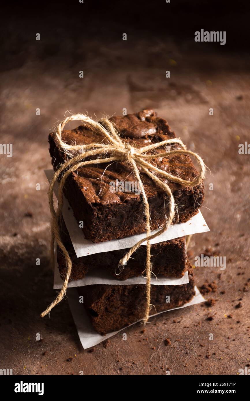 Stack of brownies, ready for delivery Stock Photo - Alamy