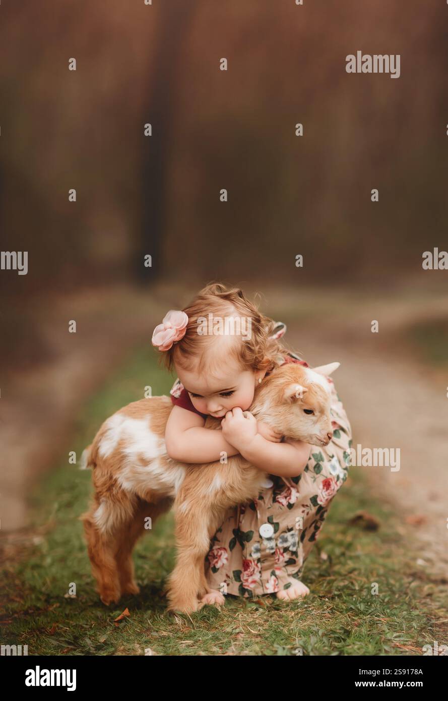 little girl hugging a baby goat Stock Photo - Alamy