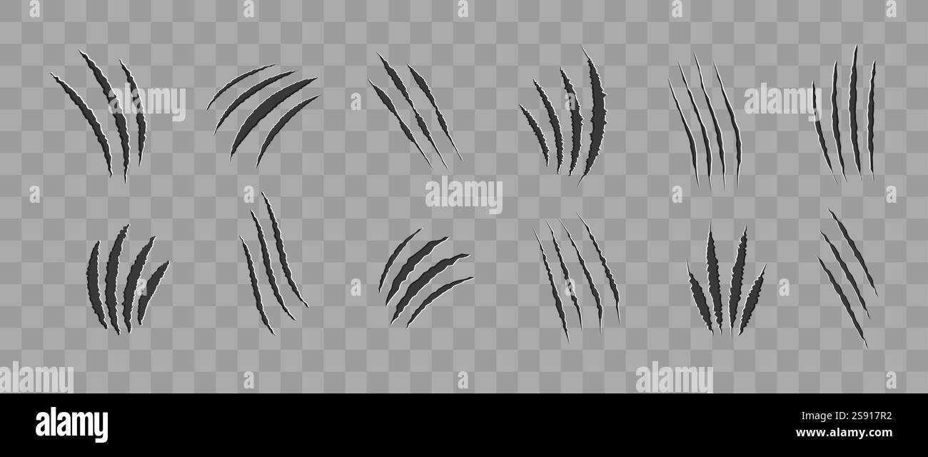 Cat scratch. Realistic set of animal claw marks isolated on transparent ...
