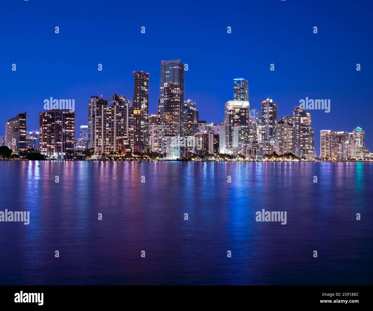 miami blue skyline night downtown Brickell Stock Photo - Alamy