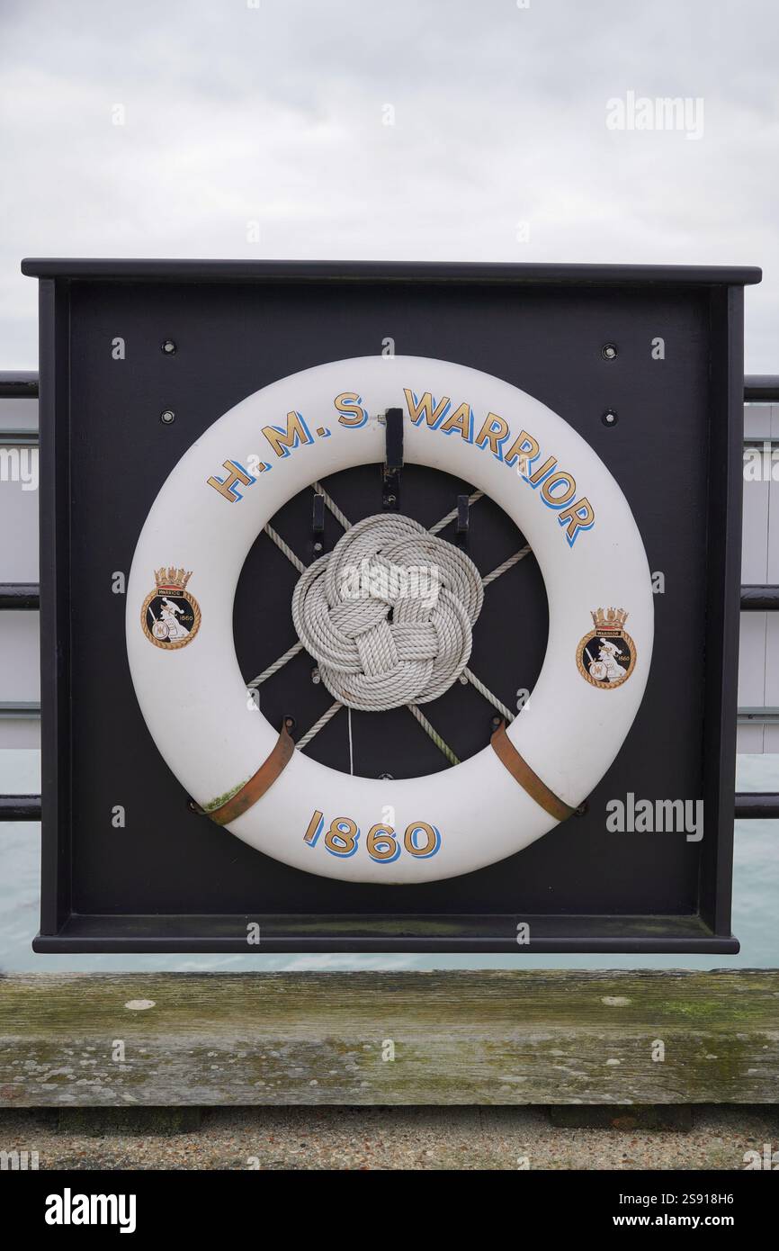 Portsmouth England 8 January 2024 - Life ring at site of HMS Warrior ...