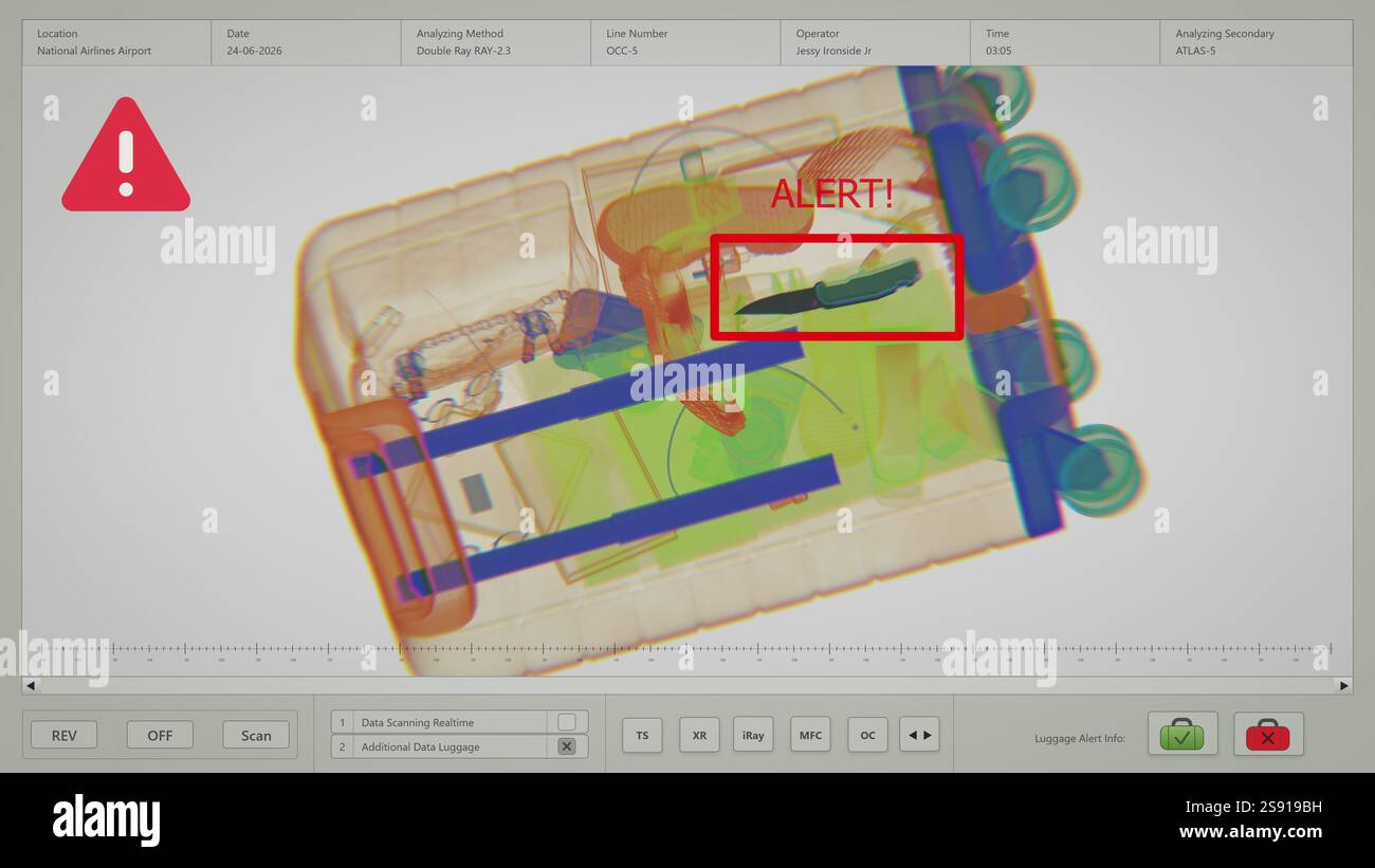Modern Security System in Airport: X-Ray Scan of Passengers Bags Lying ...