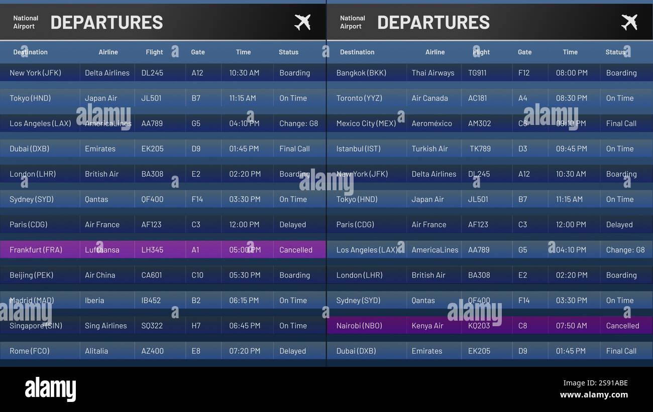 International Airport Terminal: 3D Animation of Arrival and Departure Information Display ...