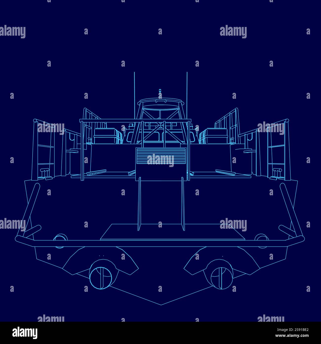 Blue drawing of a boat outline. The boat is shown from the back Stock ...