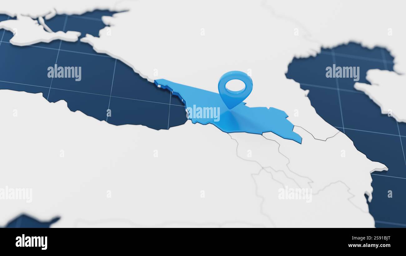 Blue Georgia 3d map with pointer pin surrounded with other countries in ...