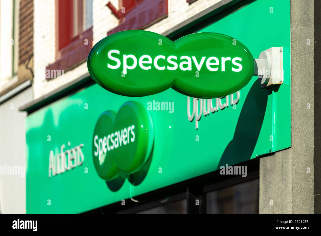 Specsavers shop sign, Opticien store in Woerden. Utrecht Stock Photo ...