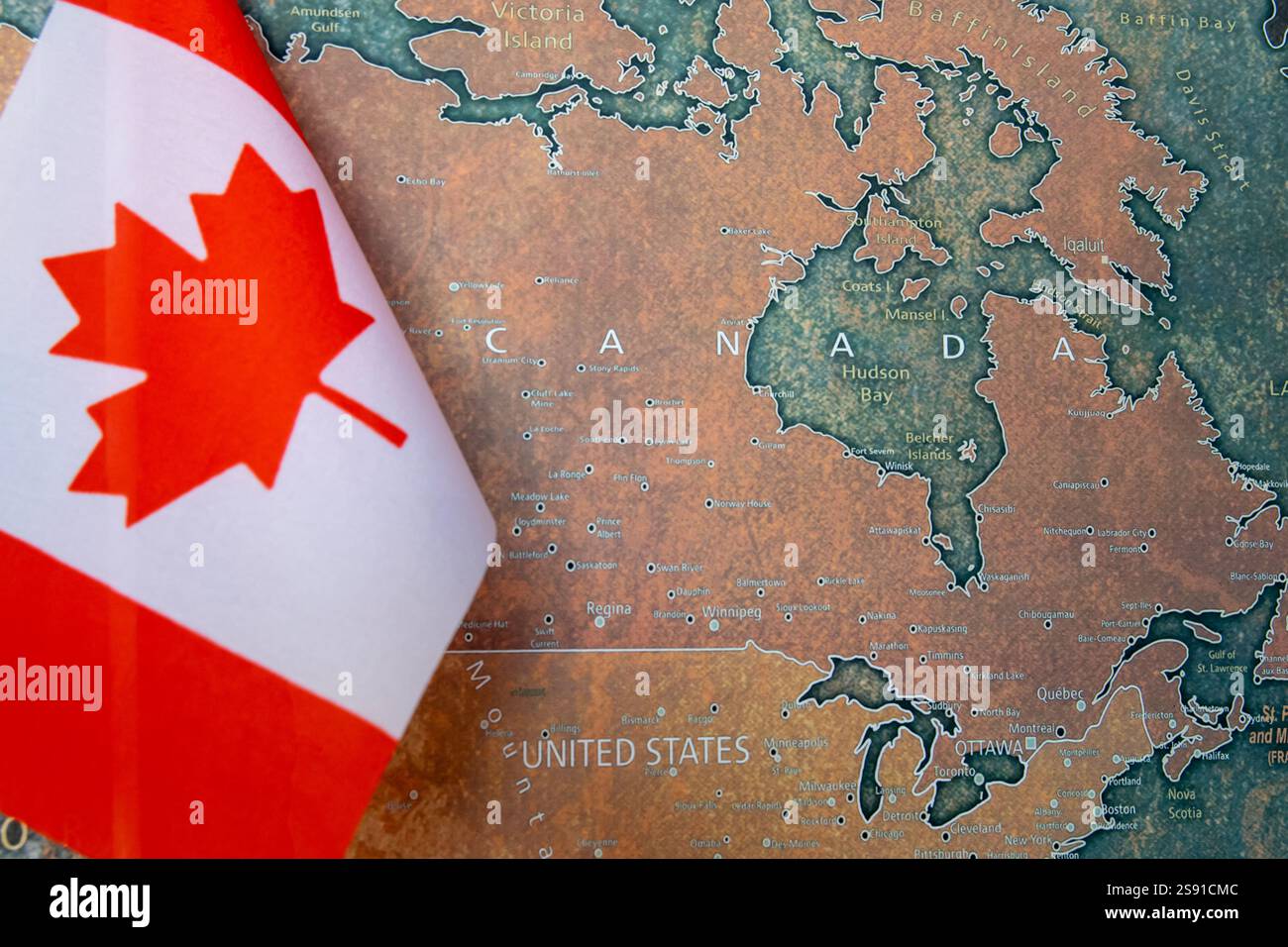 National flag of Canada on the world map background Stock Photo - Alamy