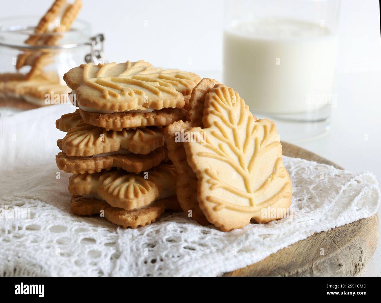 Classic Canadian maple leaf shaped cookies and a milk glasse. Maple ...