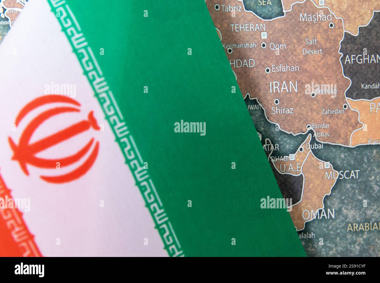 National flag of Iran on the world map background Stock Photo - Alamy