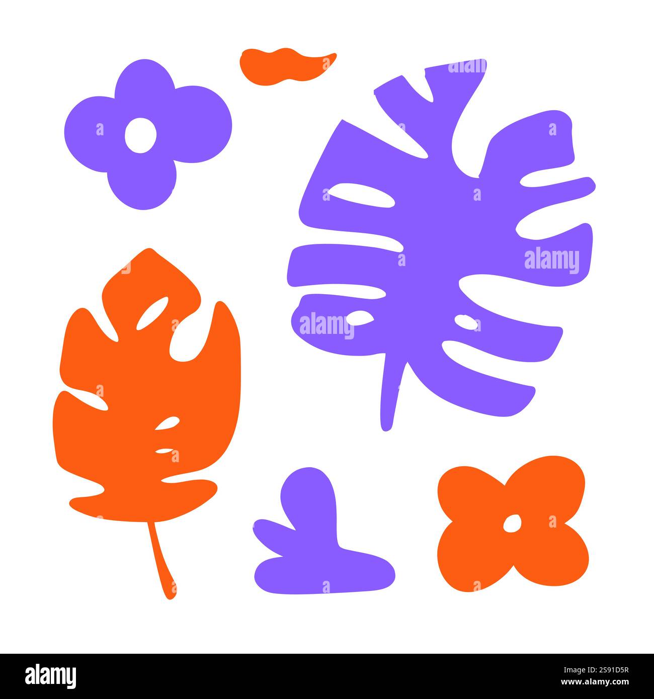 Bold orange and purple tropical leaves in an artistic layout. Eye ...