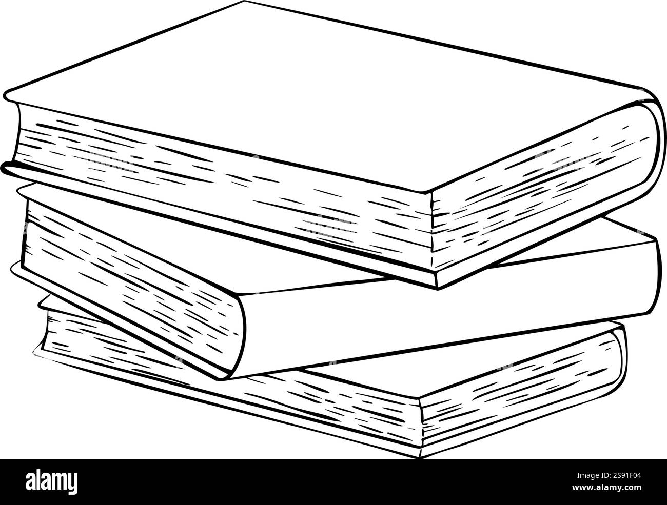 Stack of Books painted by black inks in outline style. Hand drawn ...