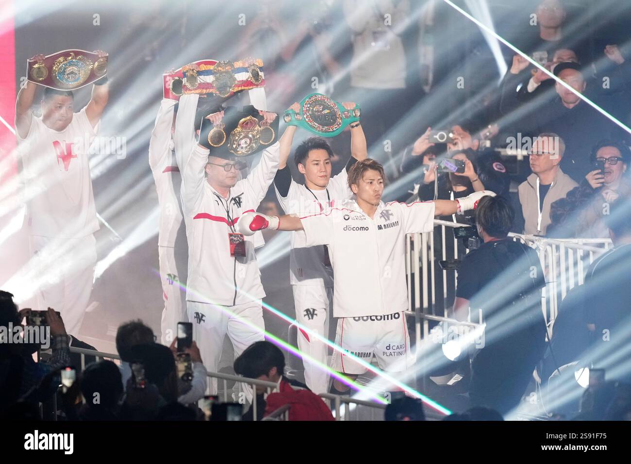 Japanese champion Naoya Inoue arrives to compete against South Korea challenger Ye Joon Kim for ...