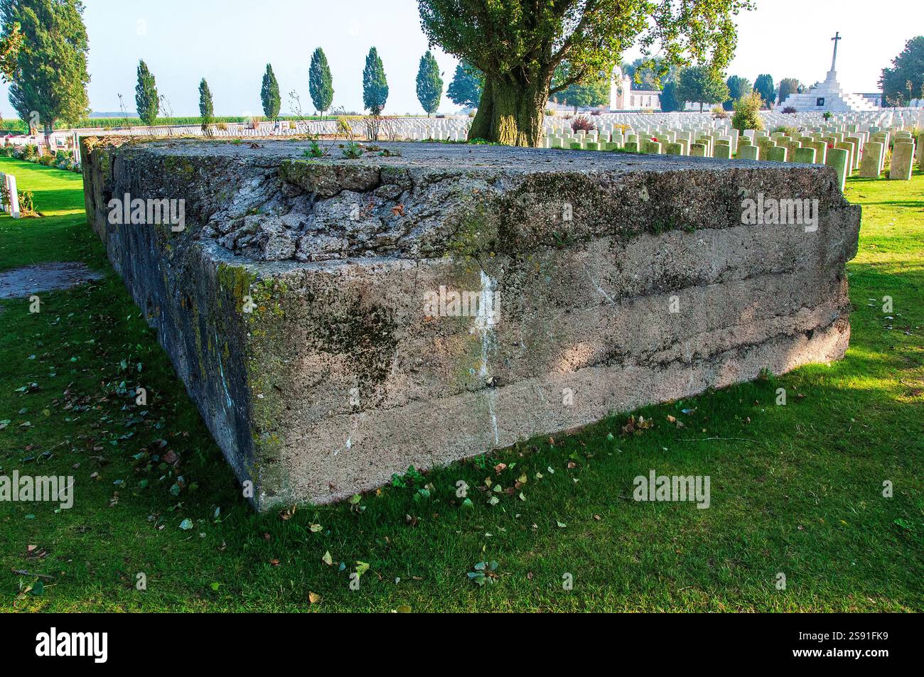 A large, weathered concrete structure, likely a remnant of a military ...