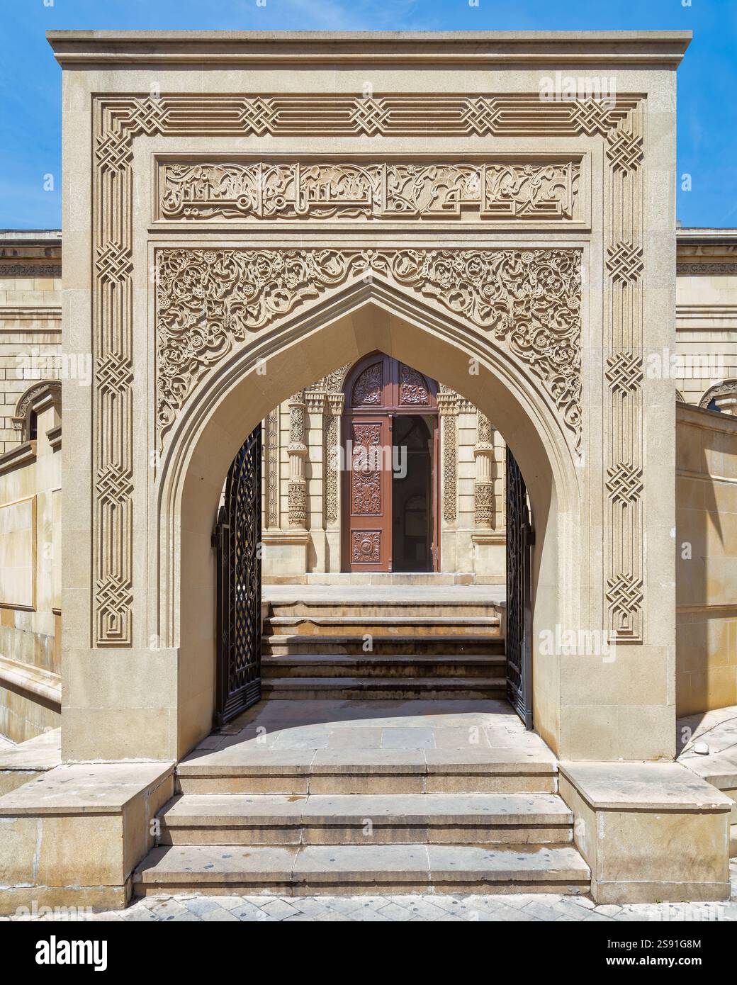 The entrance to Baku's Icherisheher Juma Mosque stands as a stunning ...