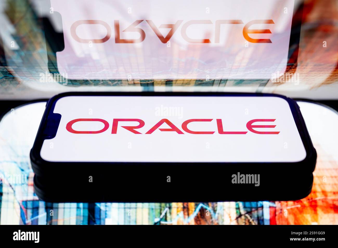 In this photo illustration, a Oracle logo seen displayed on a ...