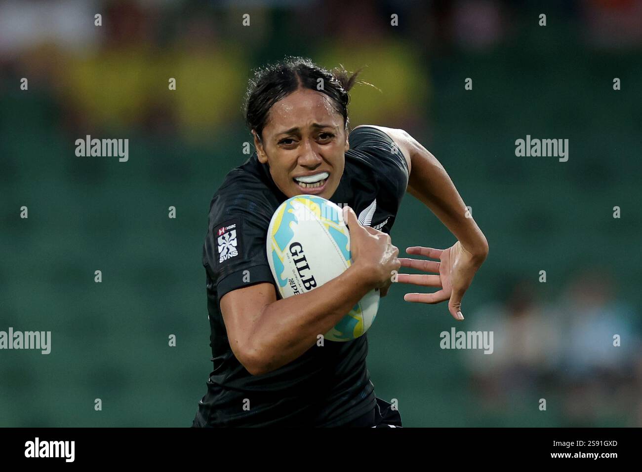 Dhys Faleafaga of New Zealand runs in for a try against Ireland during ...