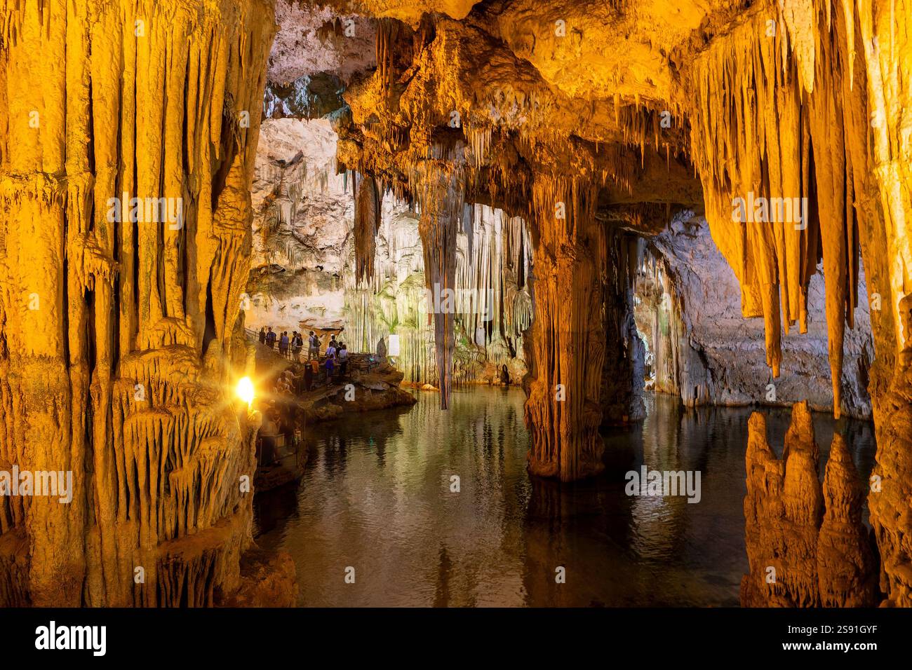 Interior of Neptune's Grotto, a stalactite cave near Alghero on the ...
