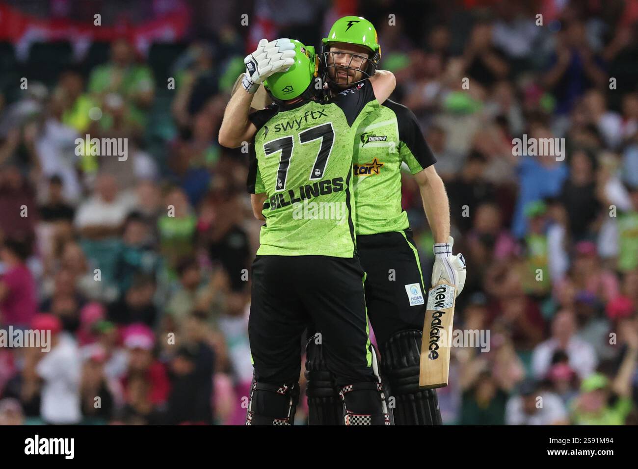 Nathan McAndrew of the Thunder is congratulated by Sam Billings of the ...