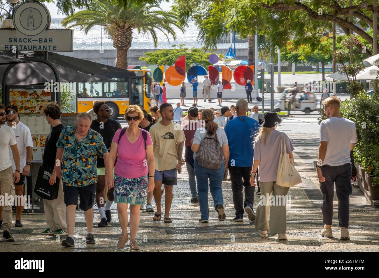 Tourists In Funchal Madeira Near The Madeira Tourist Sign By The Ocean ...