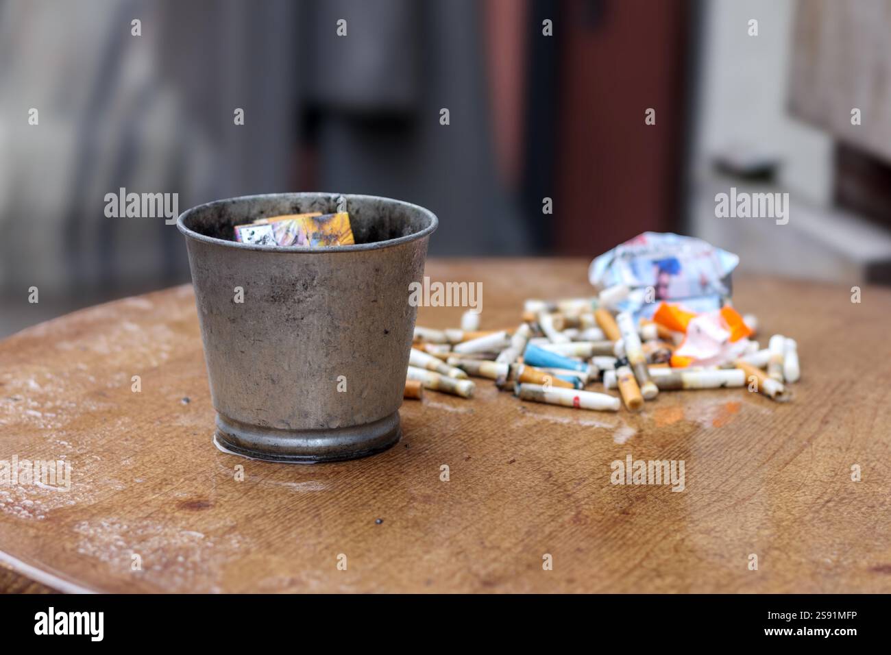 The facade of a multi-storey building, which is completely covered by ...