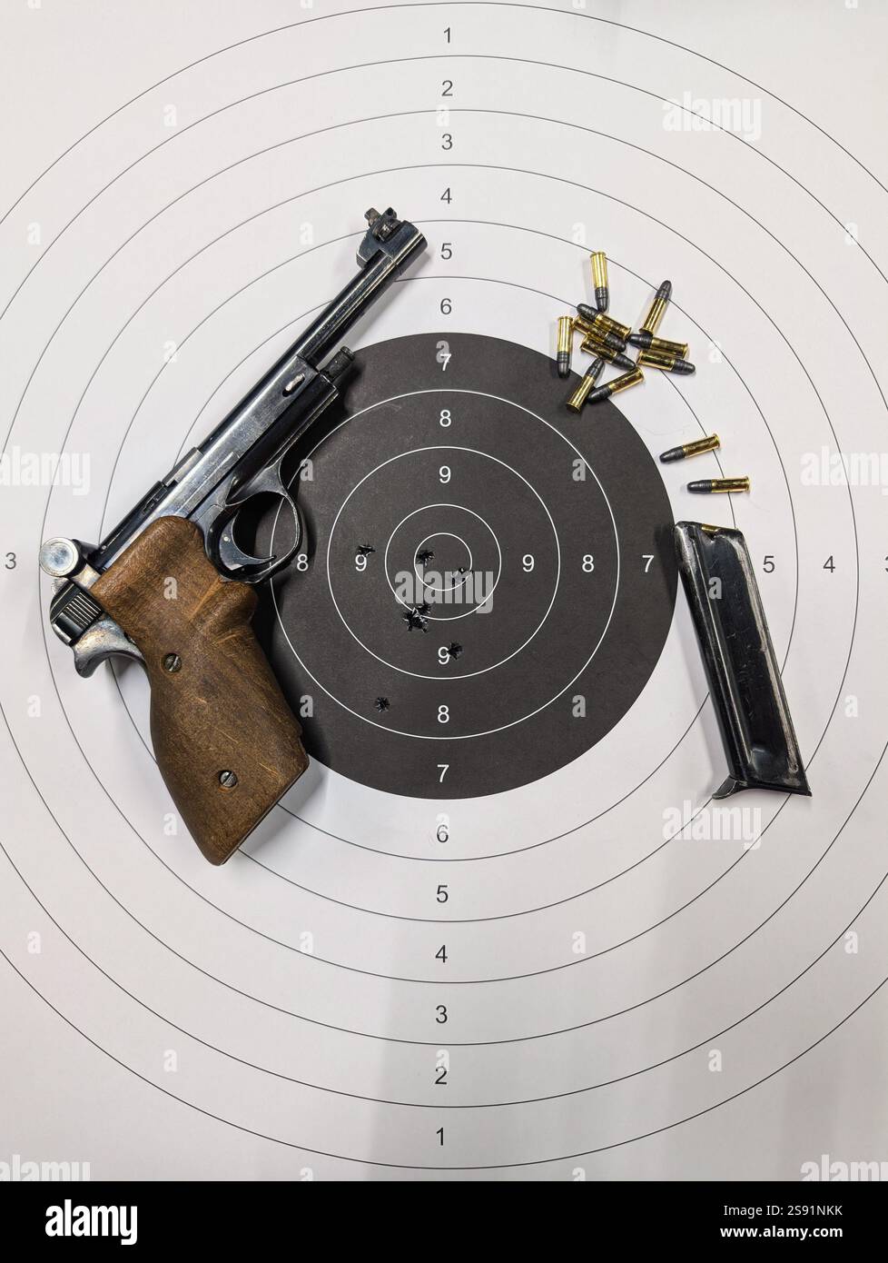 Firearms, Old Soviet sport match pistol 22 LR caliber and target with ...