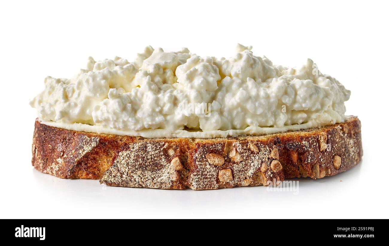 bread slice with fresh cottage cheese isolated on white background ...