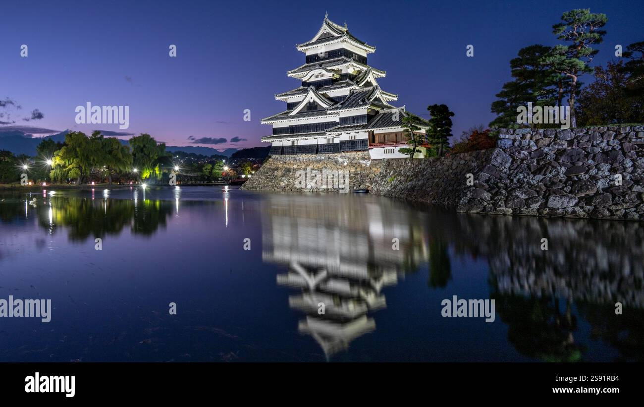 Matsumoto Castle at Night with Reflection, Japan Stock Photo - Alamy