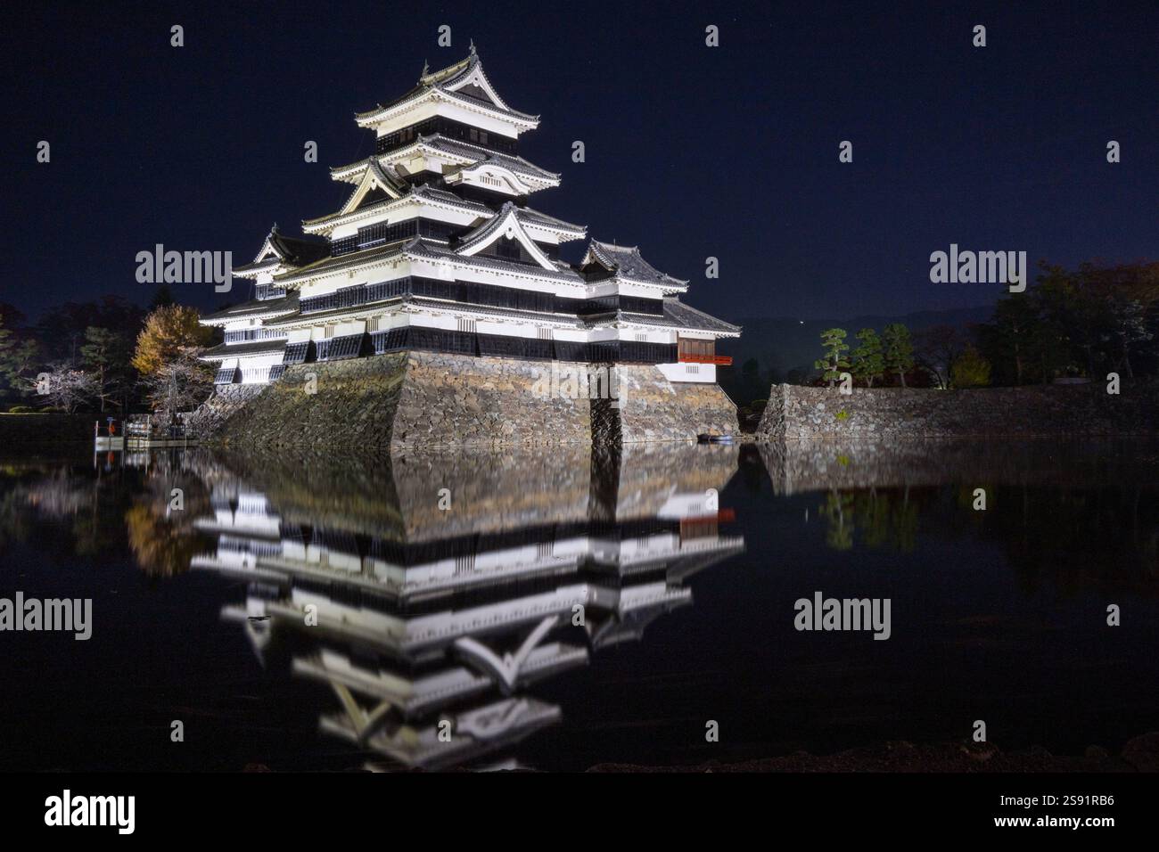 Matsumoto Castle at Night with Reflection, Japan Stock Photo - Alamy