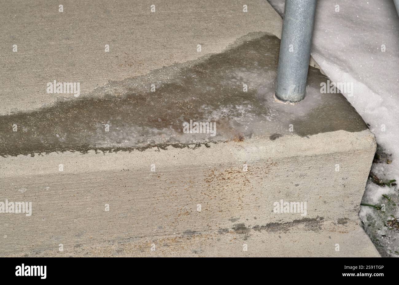 Slippery ice on stairs dangerous outside winter freezing weather ...