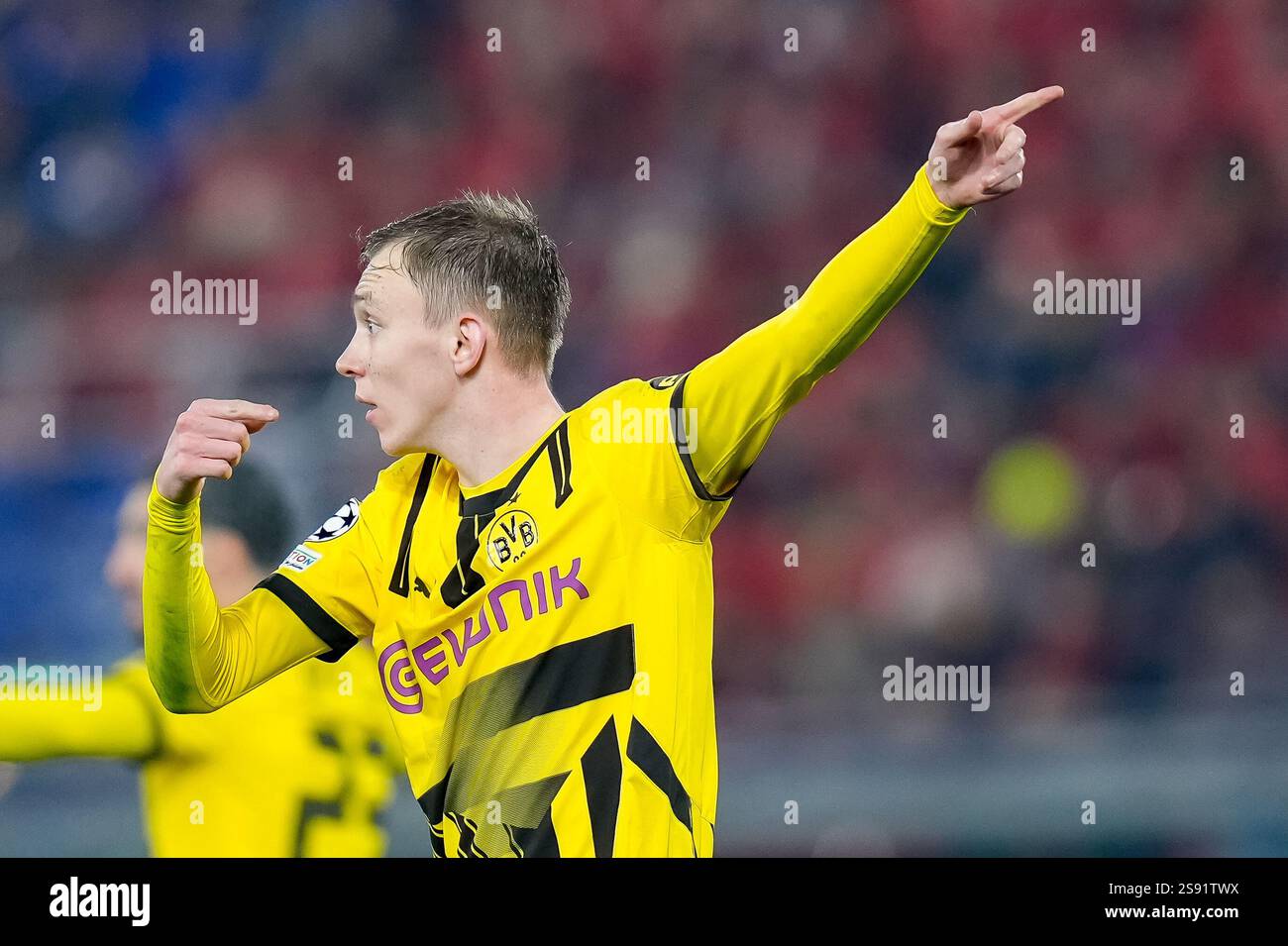 Maximilian Beier of Borussia Dortmund gestures during the UEFA ...