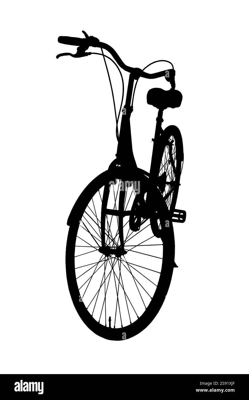City bicycle silhouette, retro style bike front view. Isolated on white ...