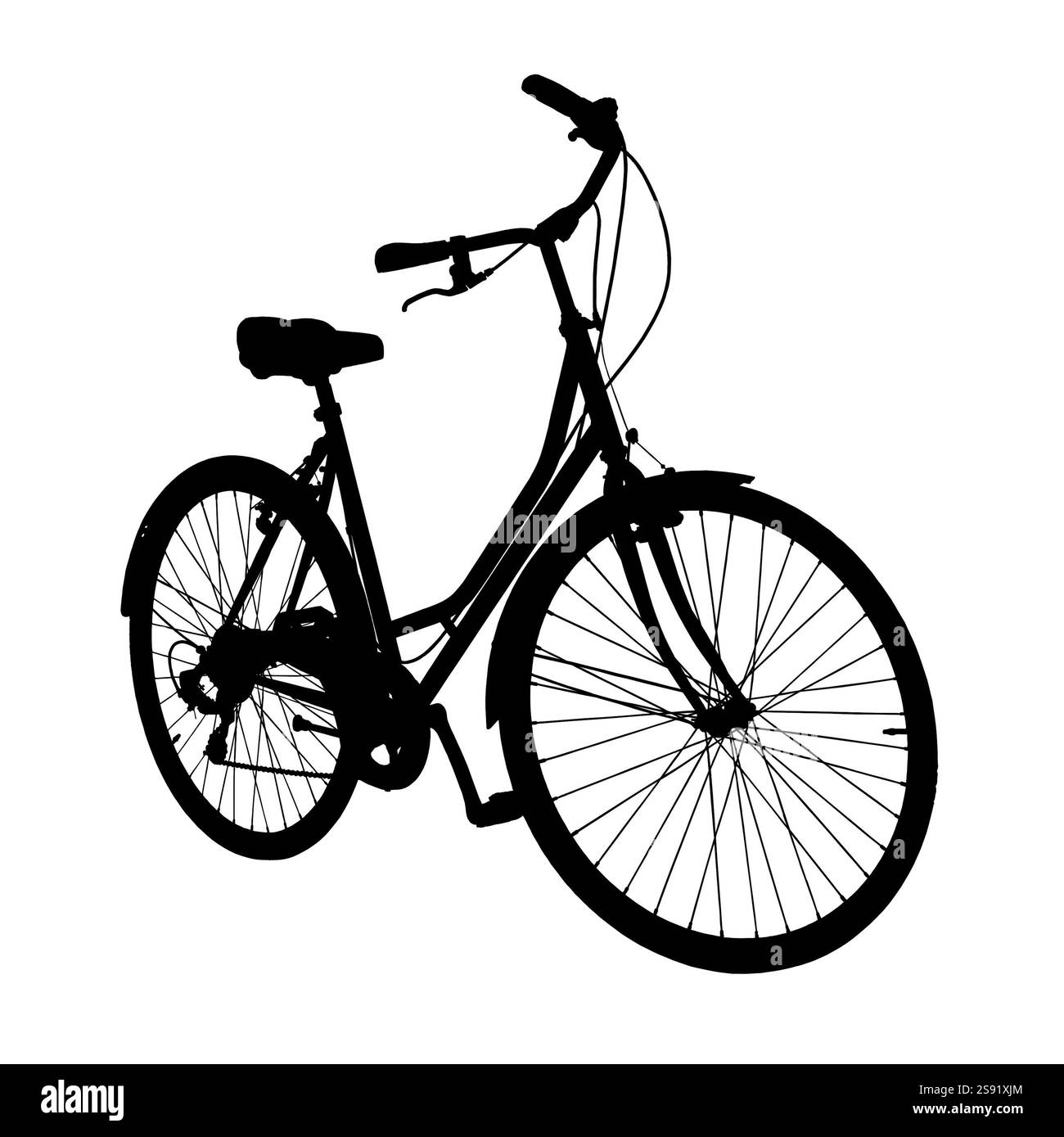 City bicycle silhouette, retro style bike front side view. Isolated on white background Stock ...